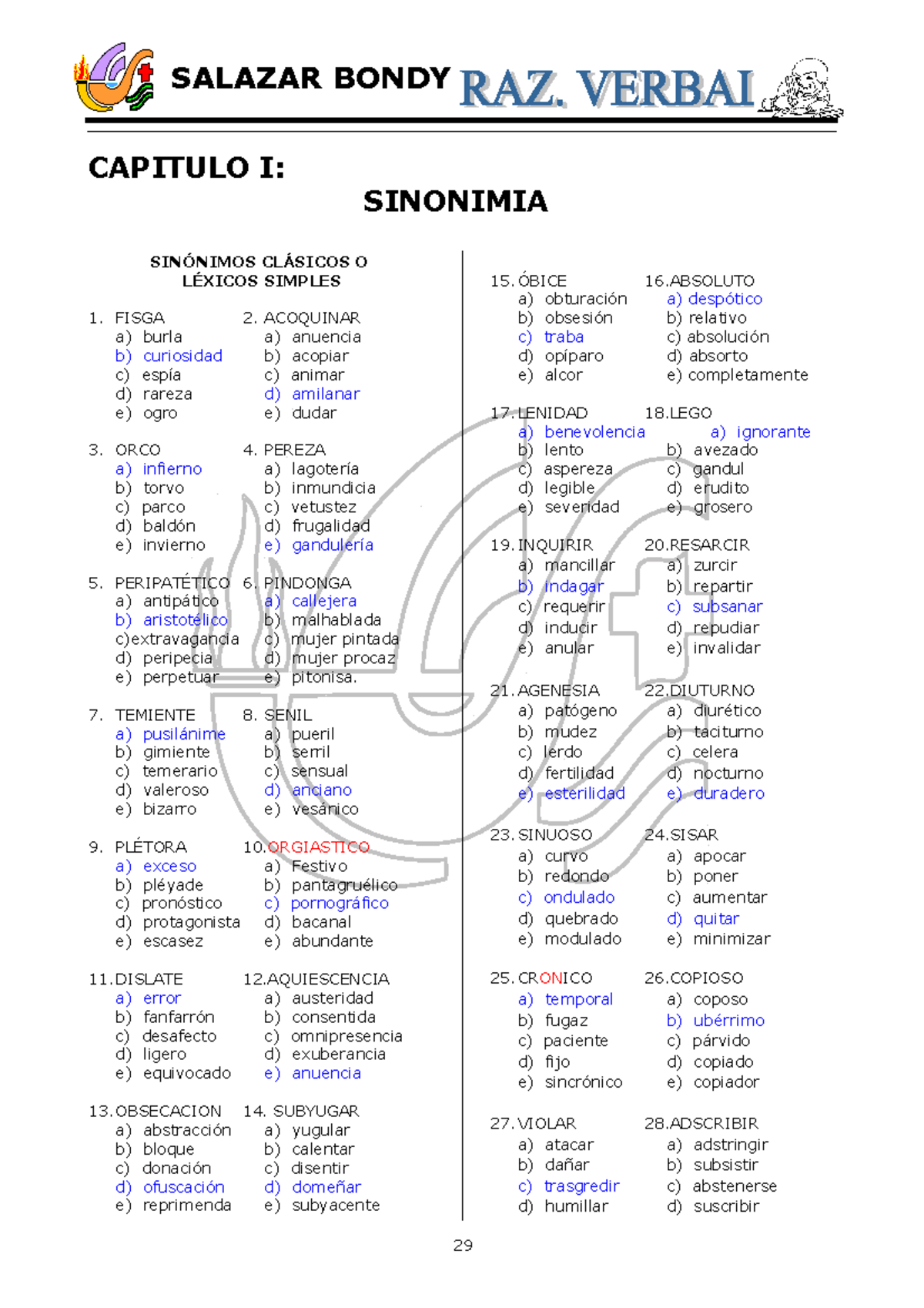 1. Capitulo I - Sinonimia - CAPITULO I: SINONIMIA SINÓNIMOS CLÁSICOS O ...