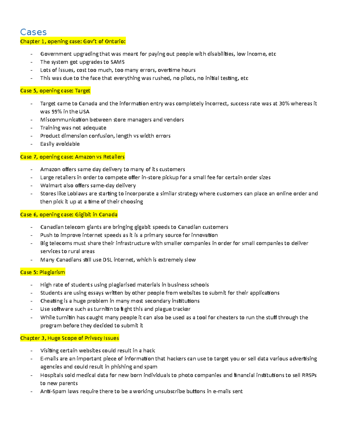 Cases - Summary Information Systems - Chapter 1, opening case: Gov’t of ...