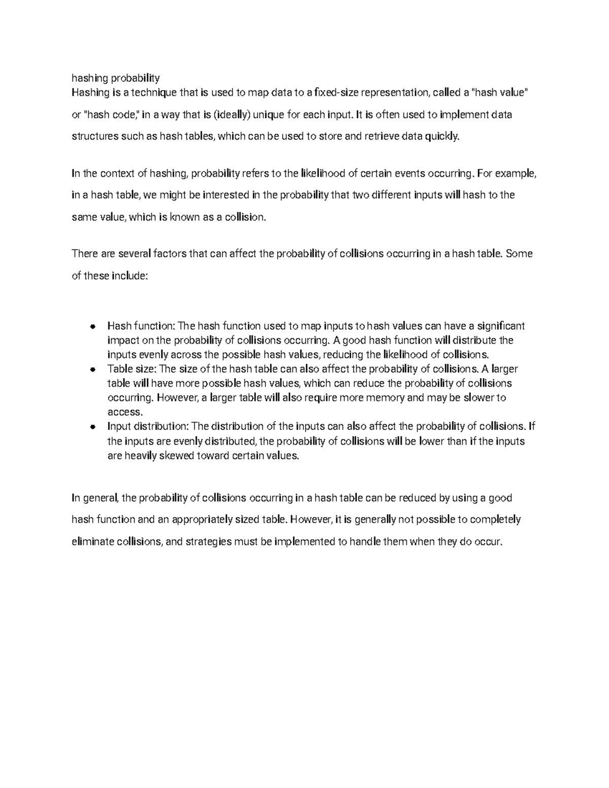 Hashing - From textbook and lecture - hashing probability Hashing is a ...