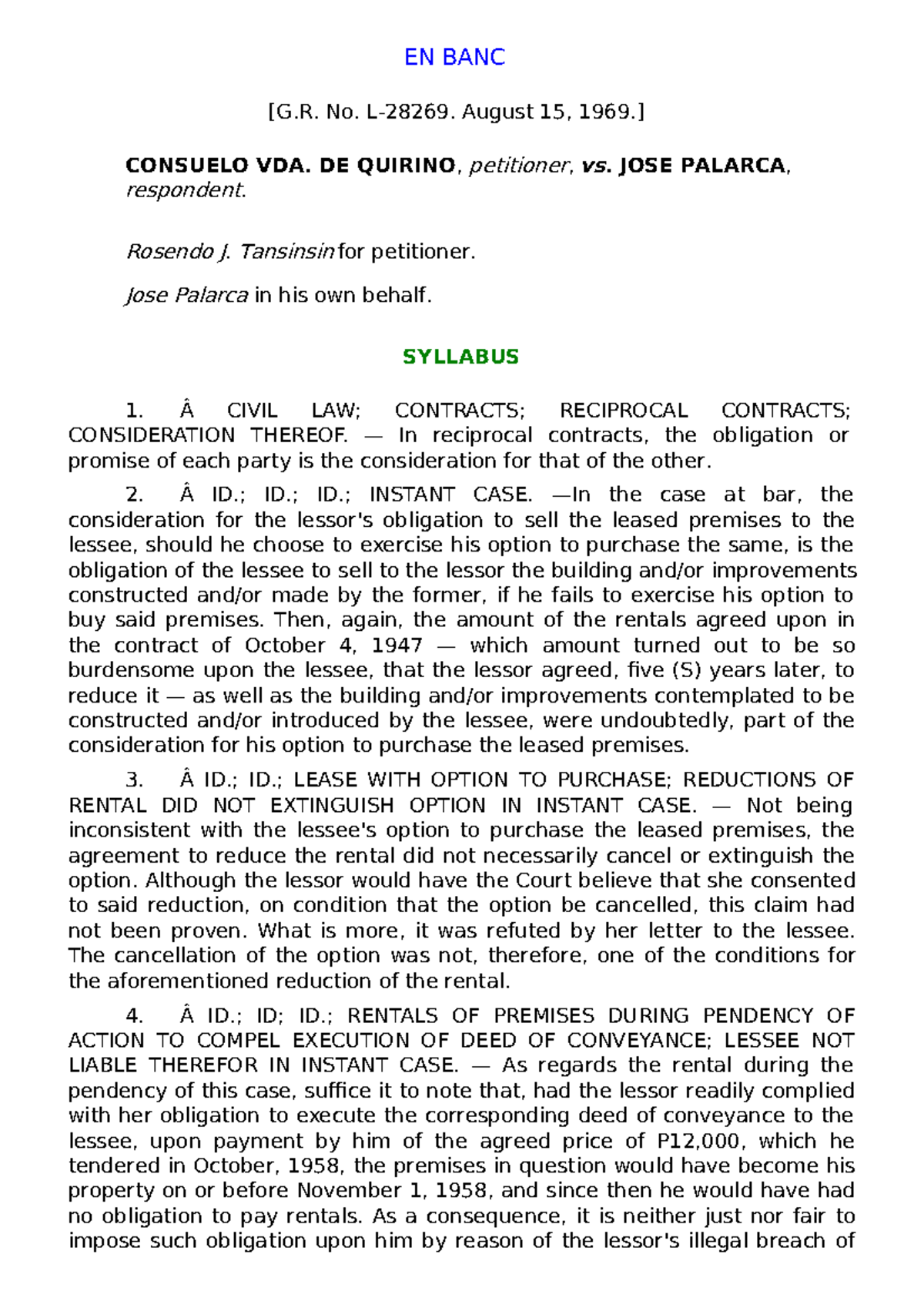 4pages Vda. de Quirino v. Palarca - EN BANC [G. No. L-28269. August 15 ...