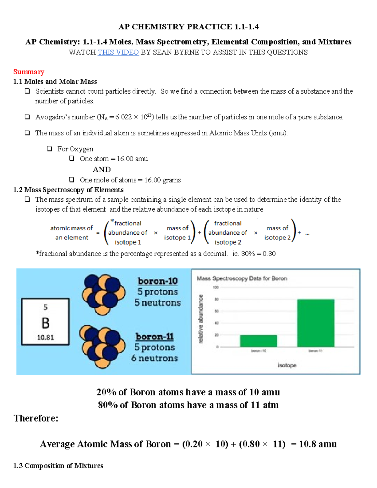 Unit+1 - yayyy - AP CHEMISTRY PRACTICE 1-1. AP Chemistry: 1.1-1 Moles ...