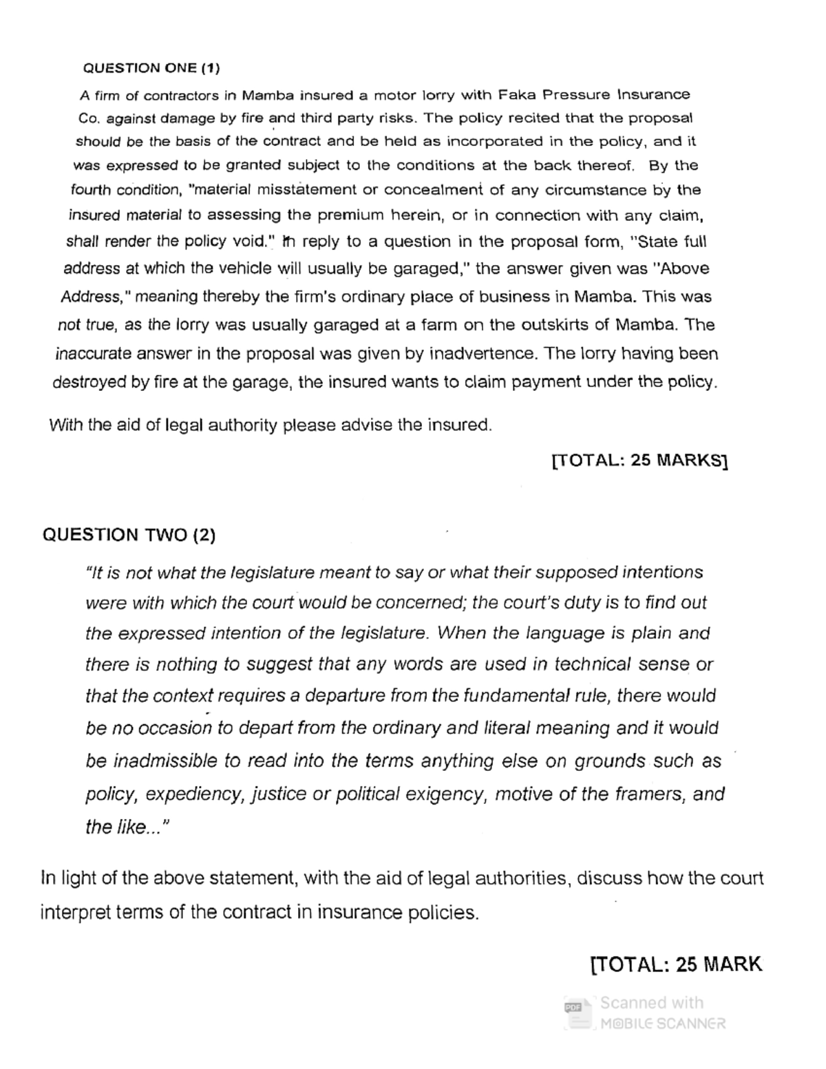 Tutorial questions - Insurance Law - Studocu