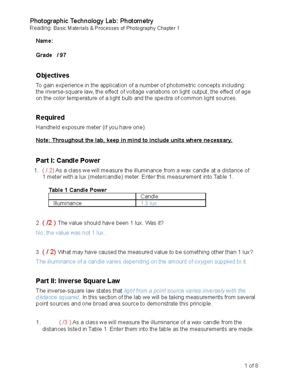 Photometry Lab 2020 - Reading: Basic Materials & Processes of ...