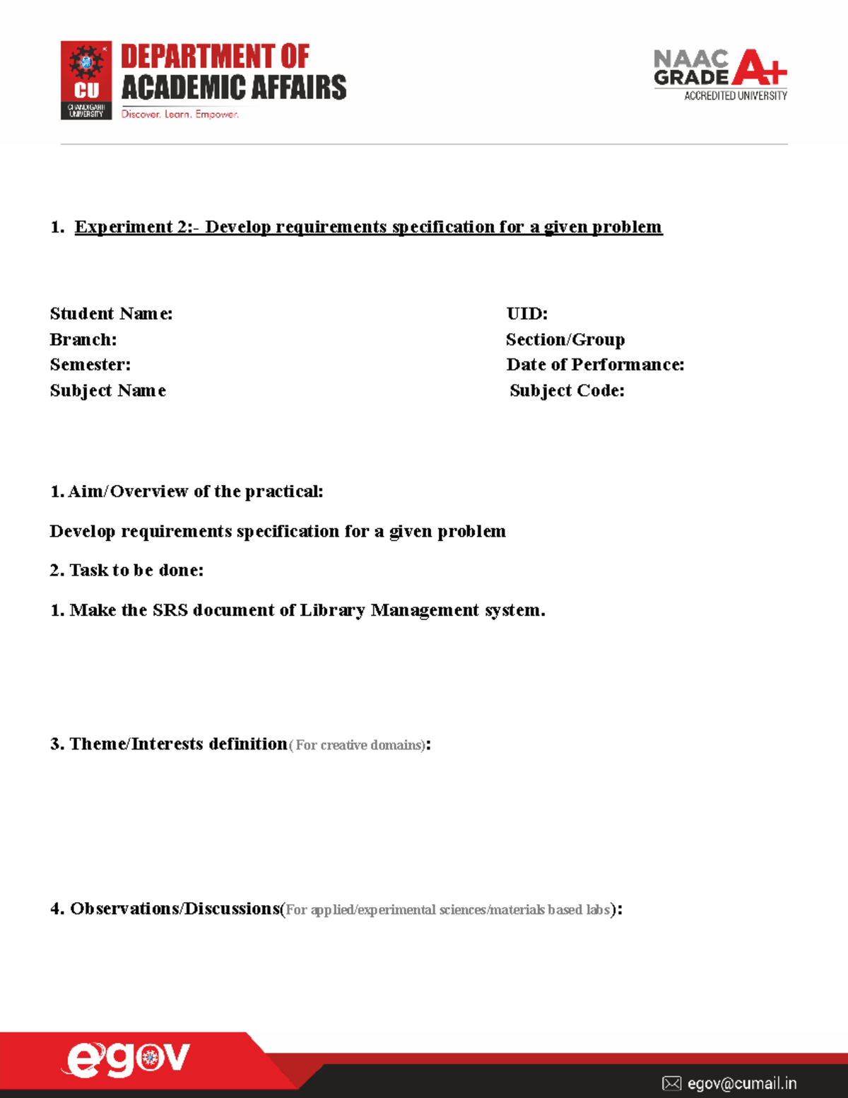 Worksheet 2 - software engineering - Experiment 2:- Develop requirements specification for a ...