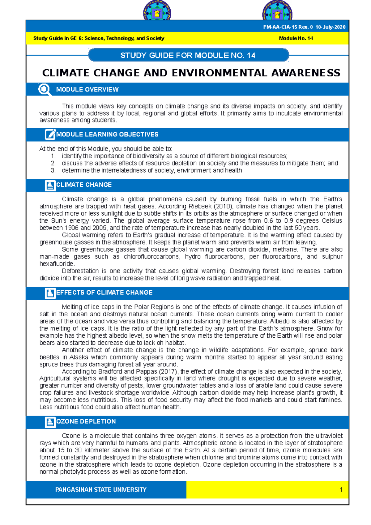 STS Study- Guide-14 - STS - CLIMATE CHANGE AND ENVIRONMENTAL AWARENESS ...