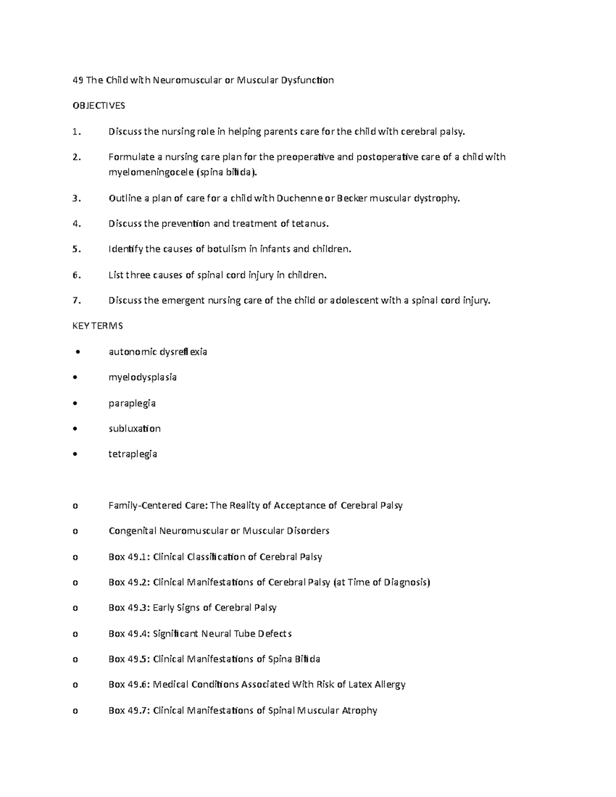 Ch 49 outline for students 6th ed - 49 The Child with Neuromuscular or ...