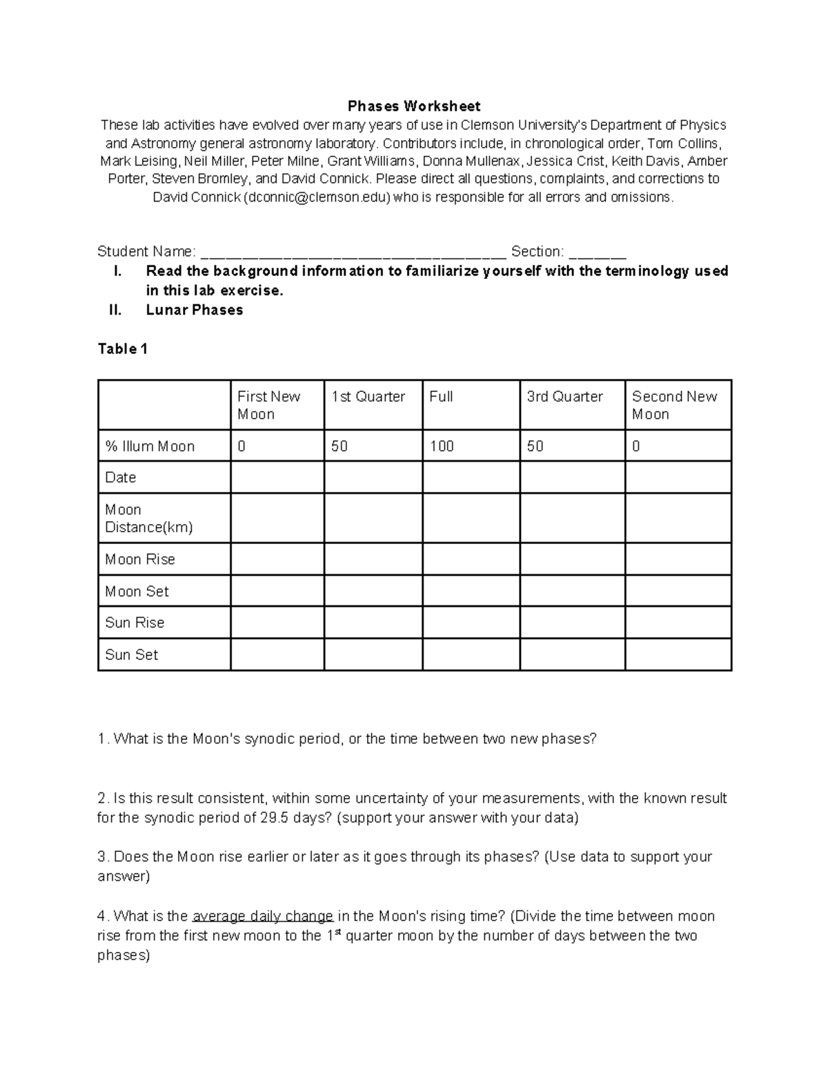 Worksheet Phases of moon and planets - Phases Worksheet These lab ...