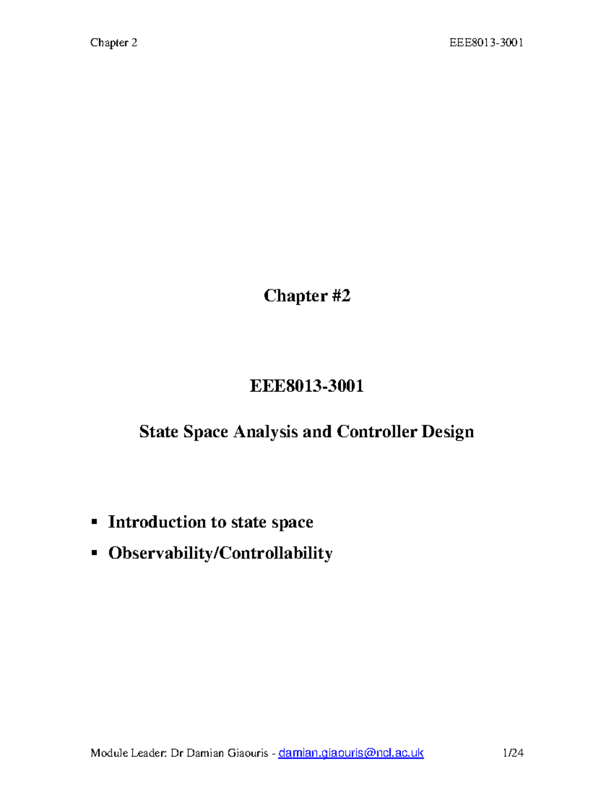 Chapter 2 - Introduction to state space Observability/Controllability ...