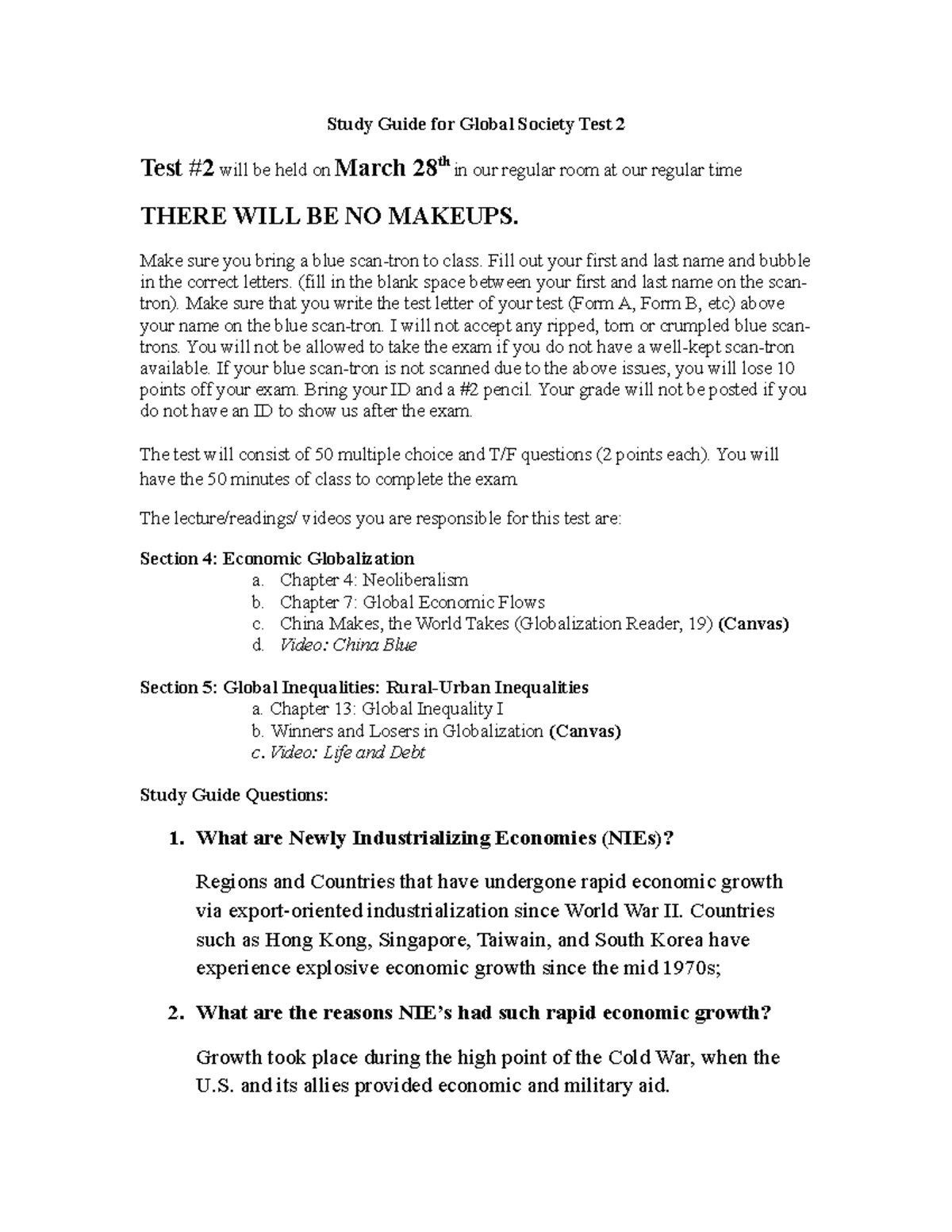 Global Society Test #2 Study Guide - Study Guide for Global Society ...