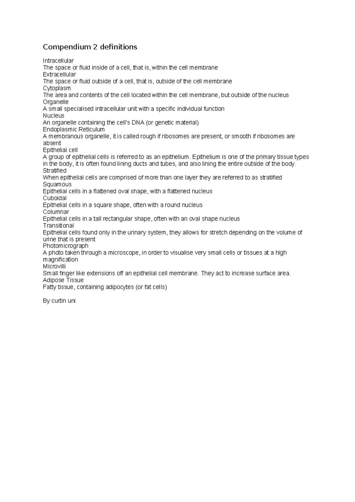 Compendium 2 definitions - Compendium 2 definitions Intracellular The ...
