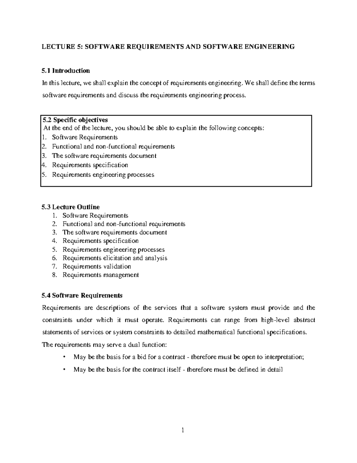 L5 SEP Sofware Requirements AND Engineering - LECTURE 5: SOFTWARE ...