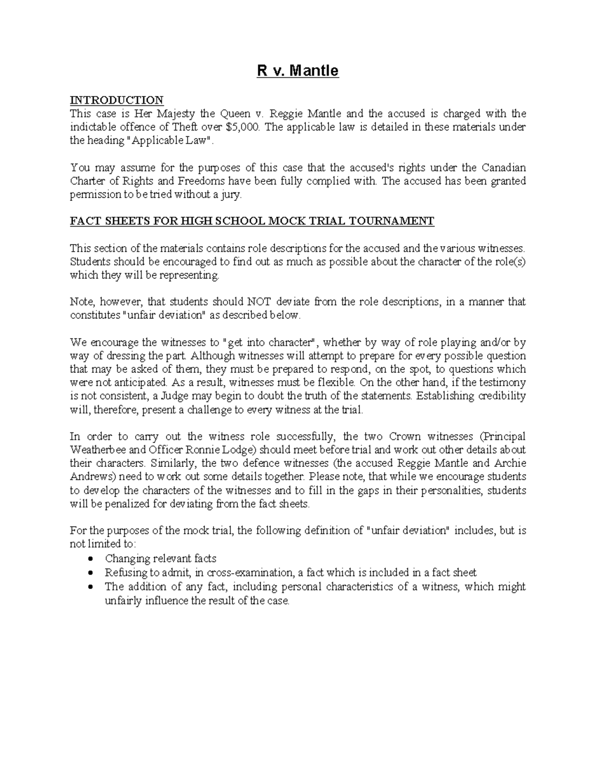 Law Mock Case - Law mock case that may be used in future. - R v. Mantle ...