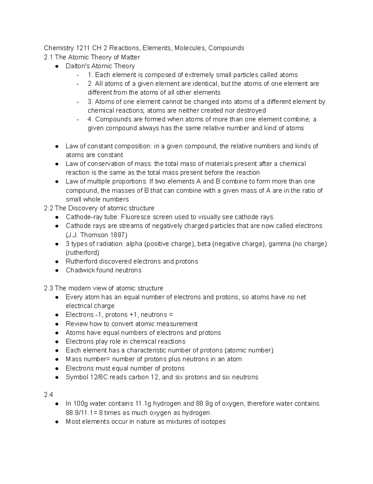 Chemistry 1211 CH 2 Reactions, Elements, Molecules, Compounds ...