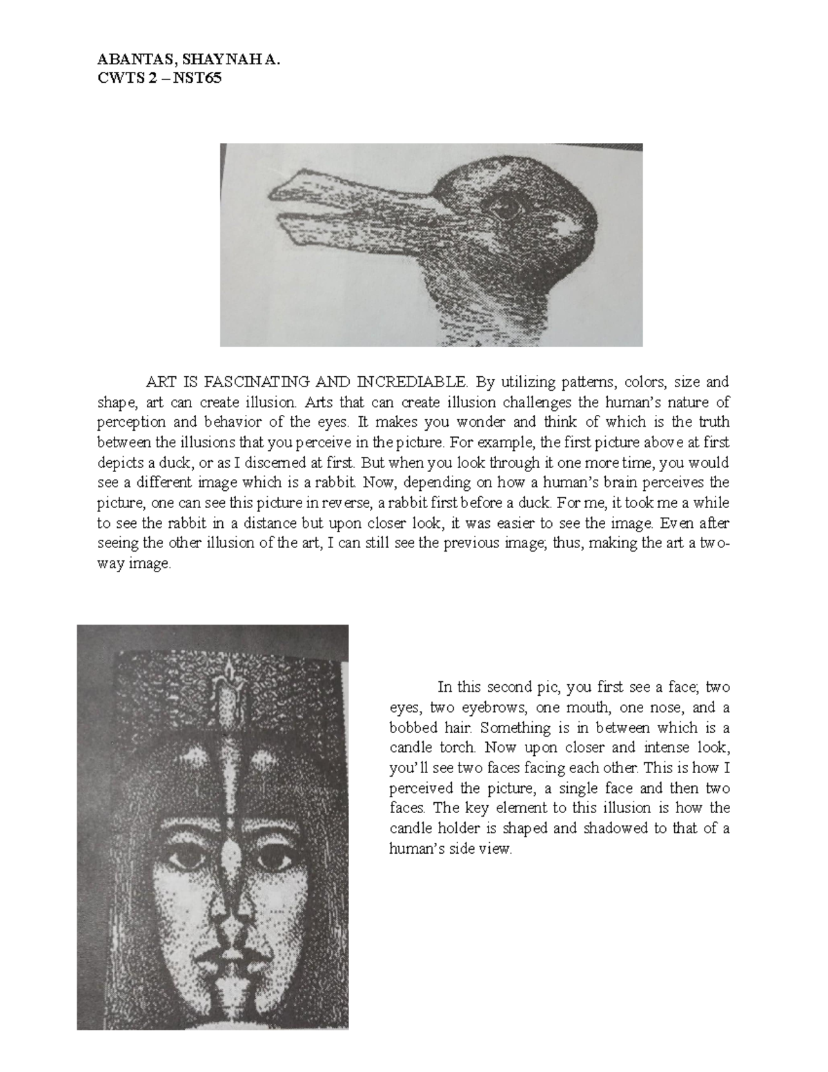 Activity about Illusion Art - ABANTAS, SHAYNAH A. CWTS 2 – NST ART IS ...