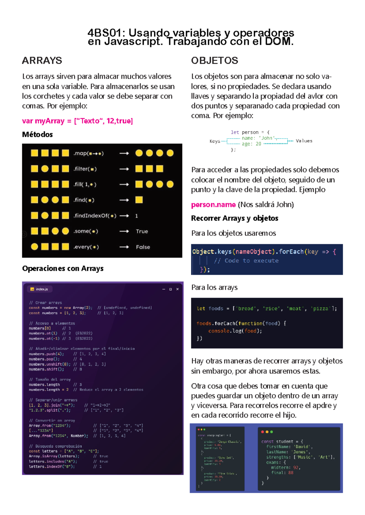 4SEC 4BS02 Arrays Objects - 4BS01: Usando variables y operadores en ...