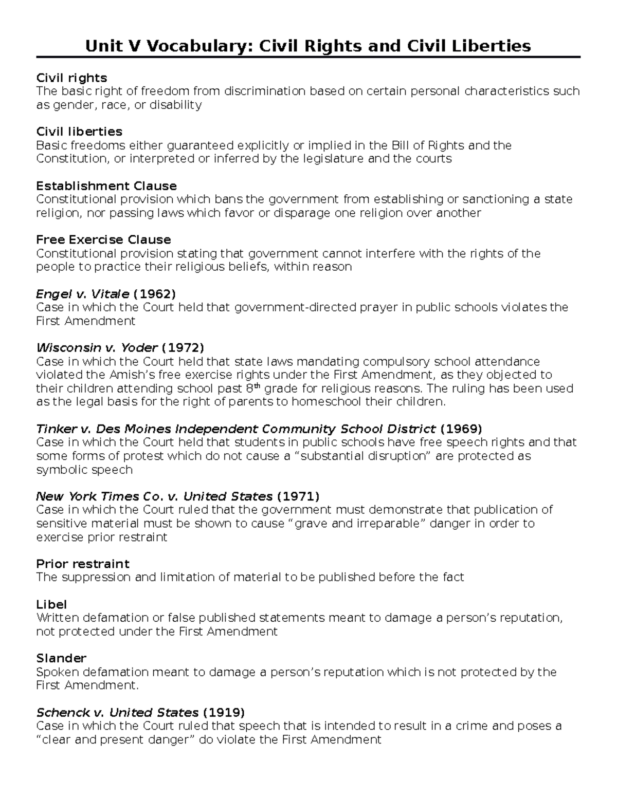 Apusgp+Unit+V+Vocabulary+Words - Unit V Vocabulary: Civil Rights and ...