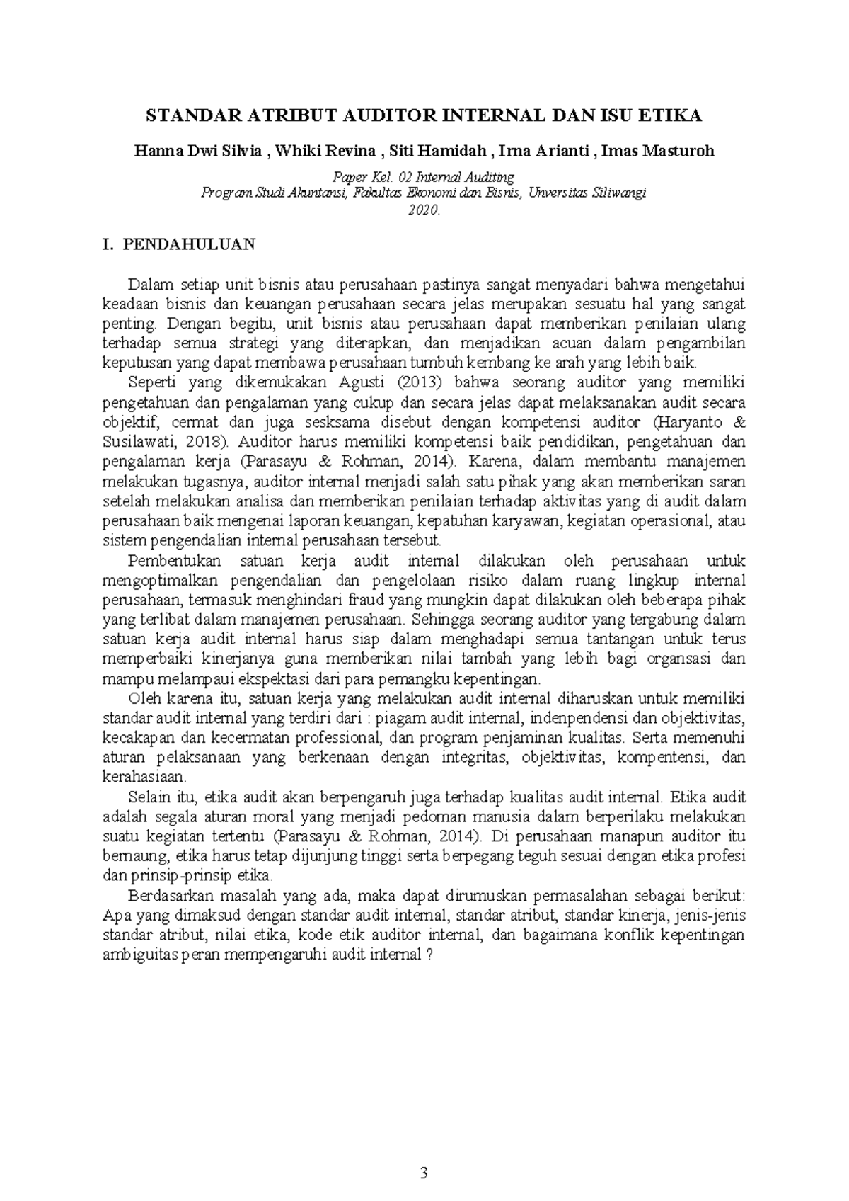 1 Paper K-2 IA - dasdasdas - STANDAR ATRIBUT AUDITOR INTERNAL DAN ISU ETIKA Hanna Dwi Silvia ...