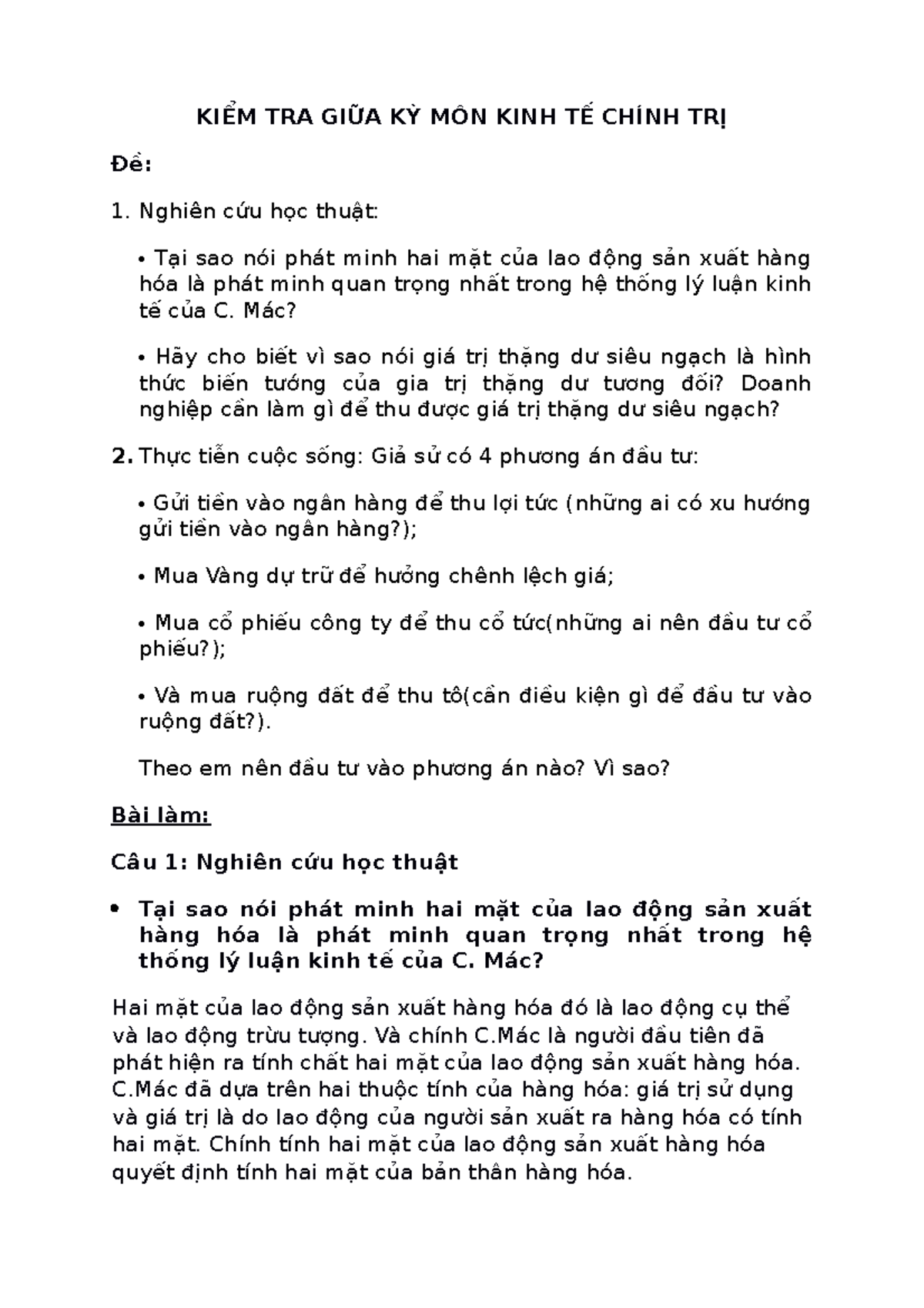 Ktct gk - ktct - KIỂM TRA GIỮA KỲ MÔN KINH TẾ CHÍNH TRỊ Đề: Nghiên cứu học thuật: Tại sao nói ...