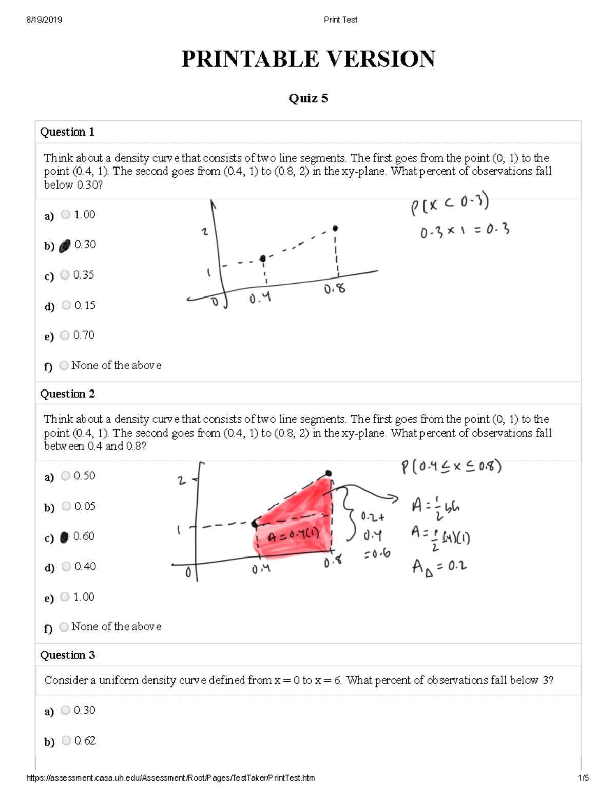 Quiz 5 Key for Stats - PRINTABLE VERSION Quiz 5 Question 1 Think about ...