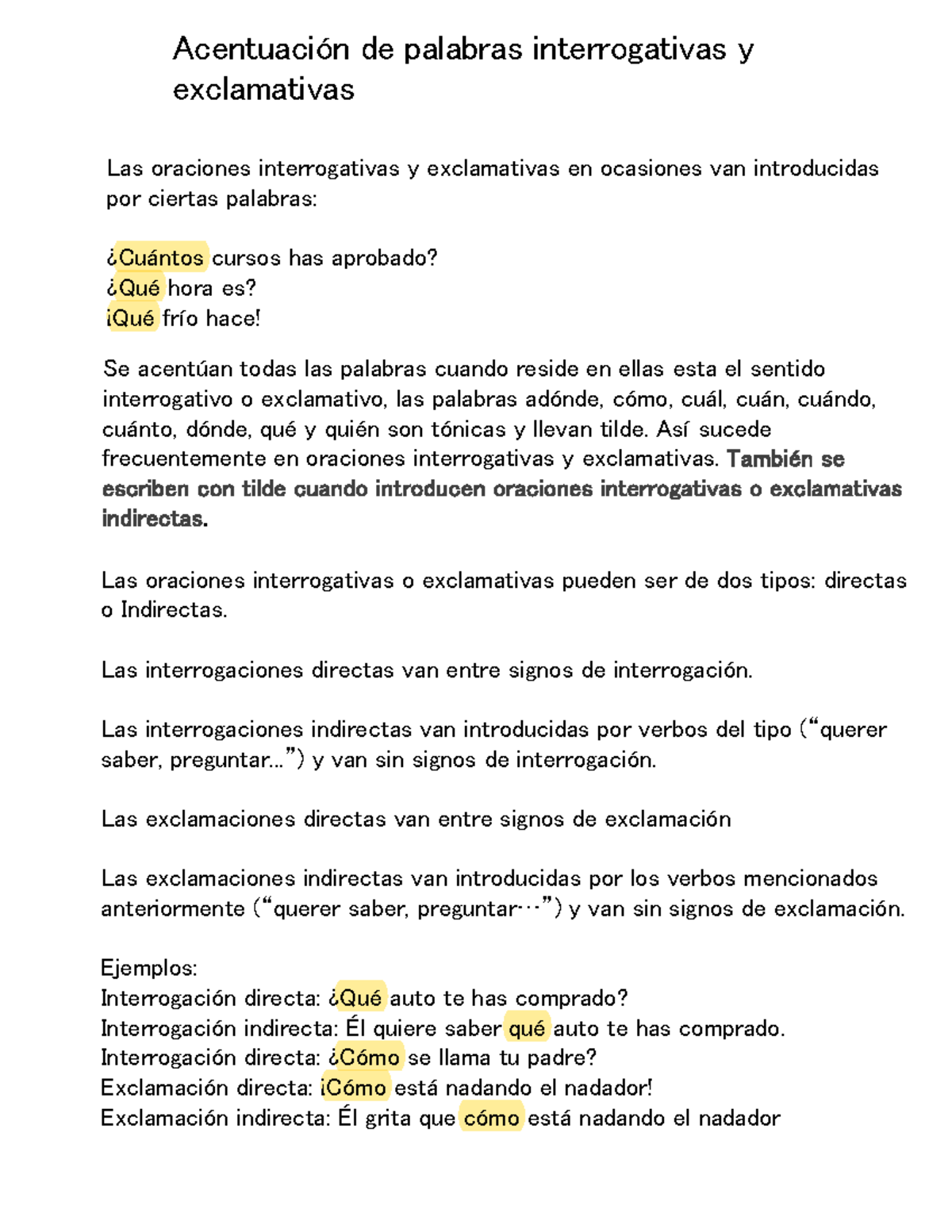 Acentuación DE Palabras Interrogativas Y Exclamativas - Acentuación de ...
