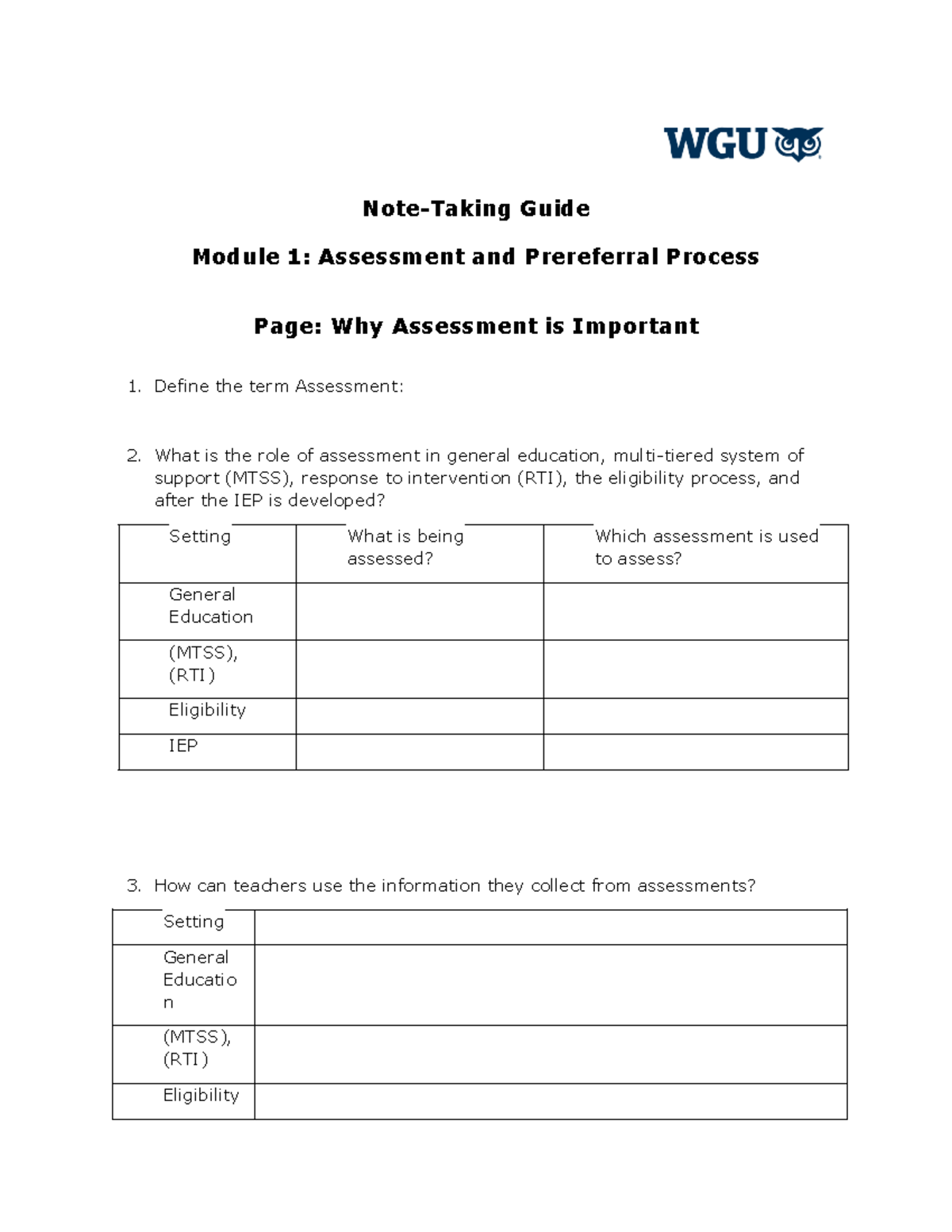 Note-taking guide module 1 1 why assessment is important - Note-Taking ...