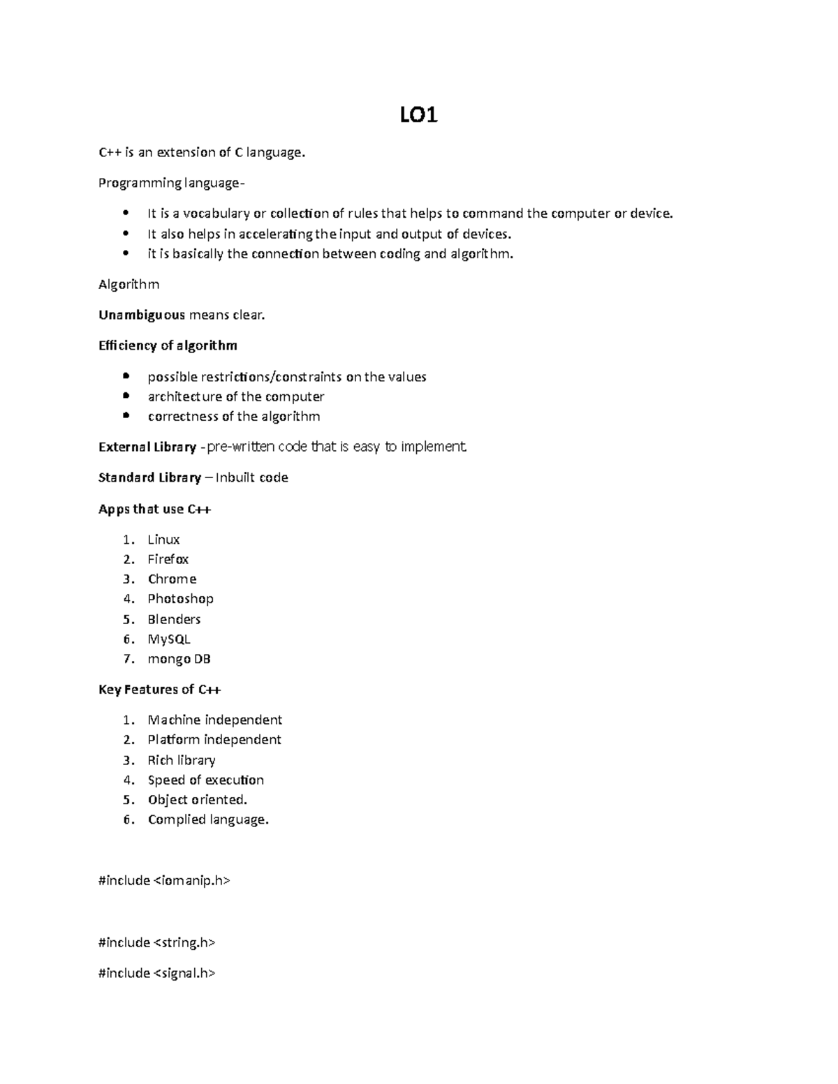 Programming Lecture Notes Lo C Is An Extension Of C Language Programming Language It Is A 0151