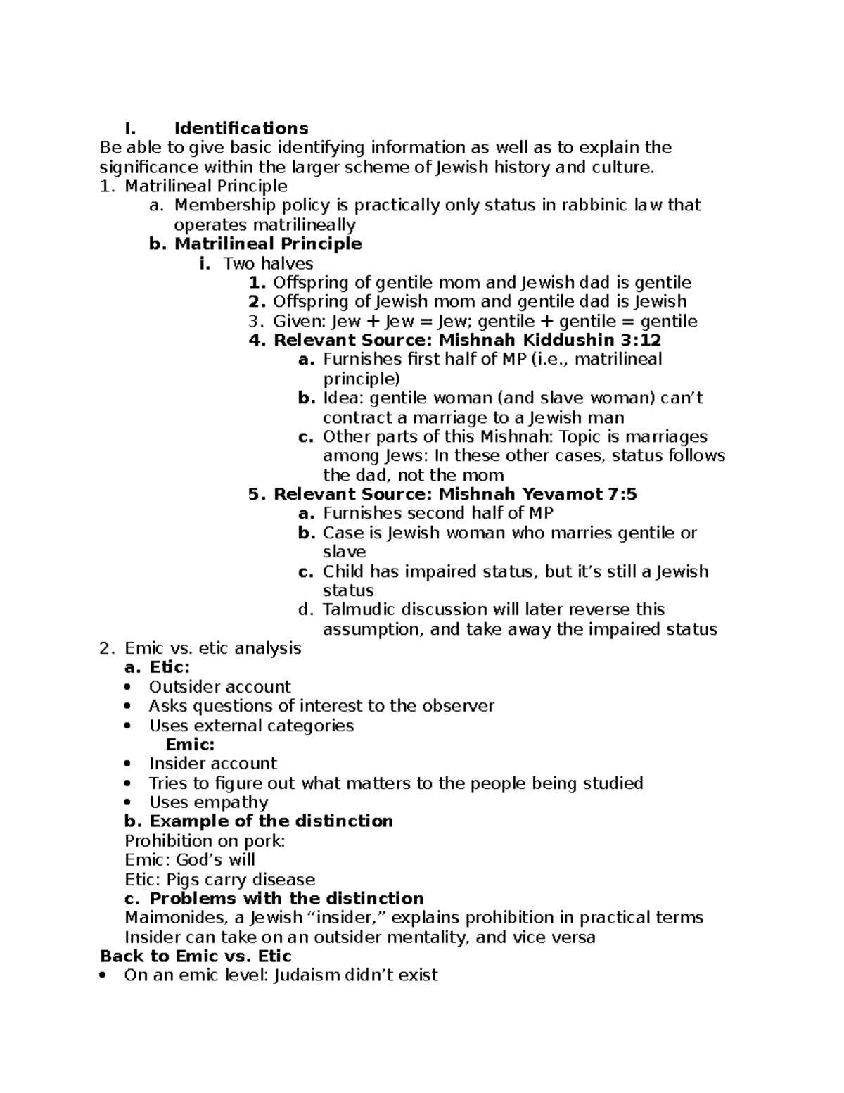 Midterm Identifications - I. Identifications Be able to give basic ...
