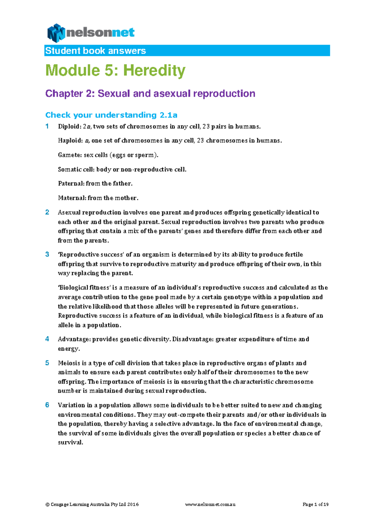 CH 2 answers (Mod 5-6) - Student book answers Module 5: Heredity ...