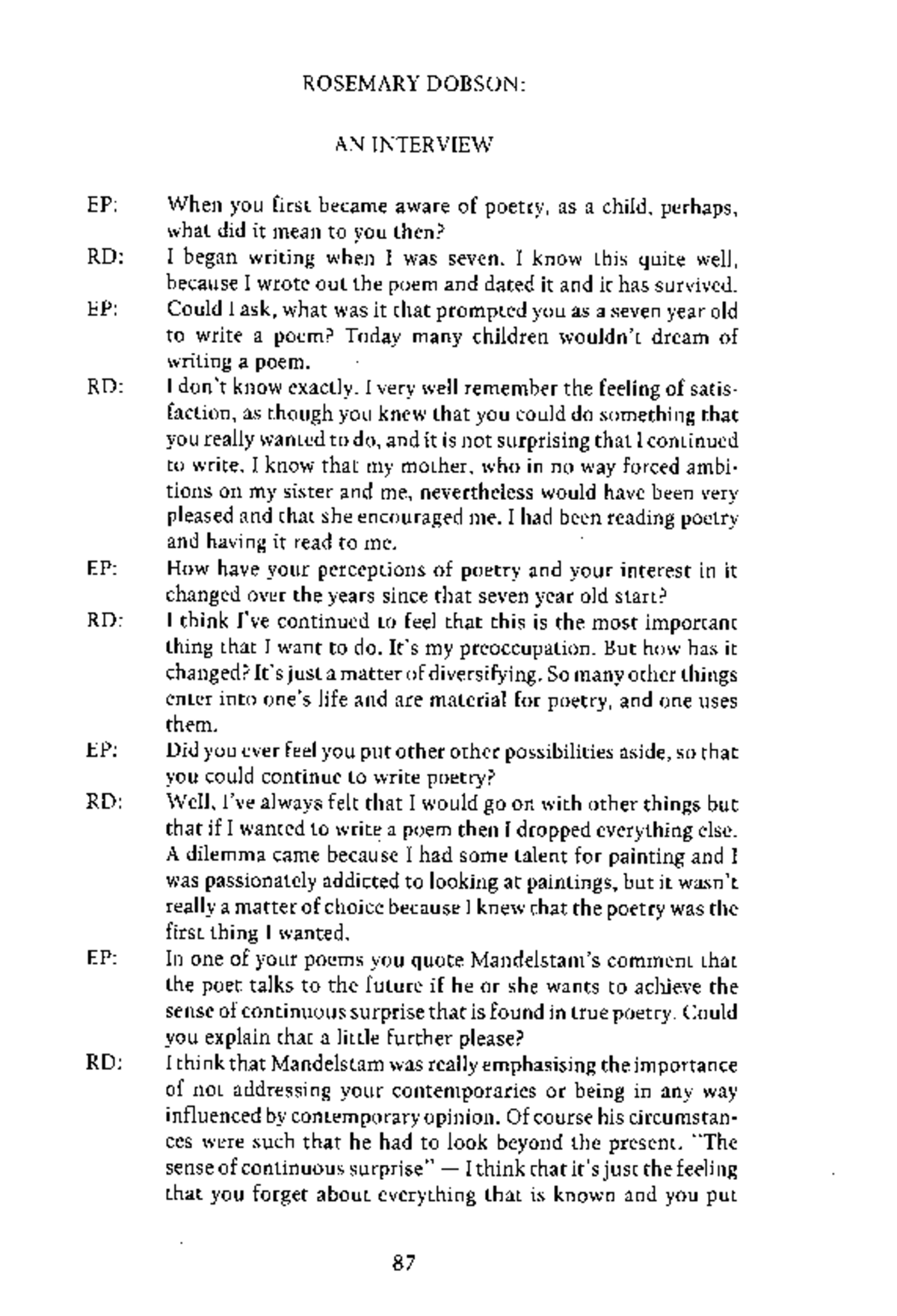 Rosemary dobson an interview - ROSEMARY DOBSON: AN INTERVIEW EP: When ...