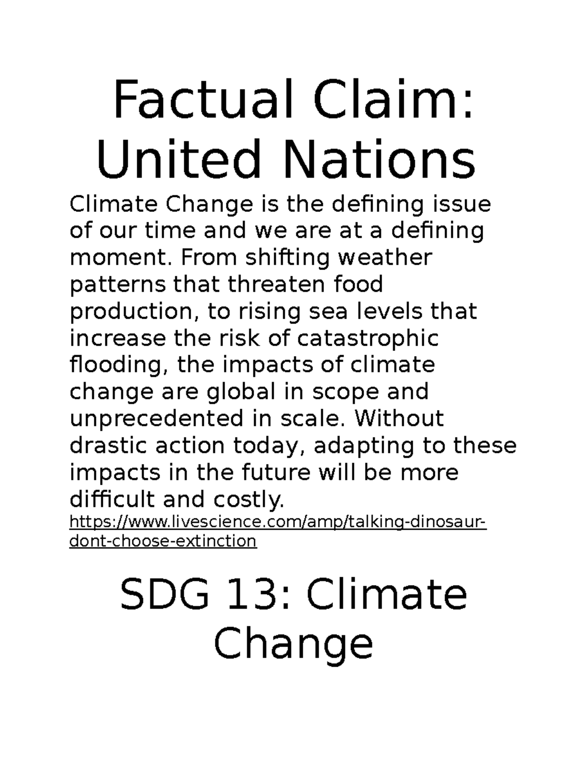 Critical Thinking - Factual Claim: United Nations Climate Change is the ...
