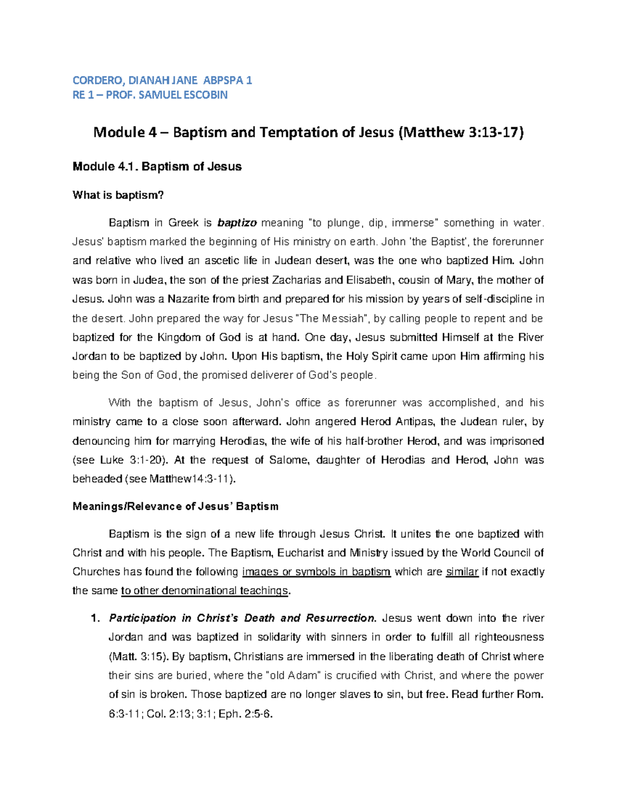 Module 4 - Baptism & Temptation of Jesus - CORDERO, DIANAH JANE ABPSPA ...
