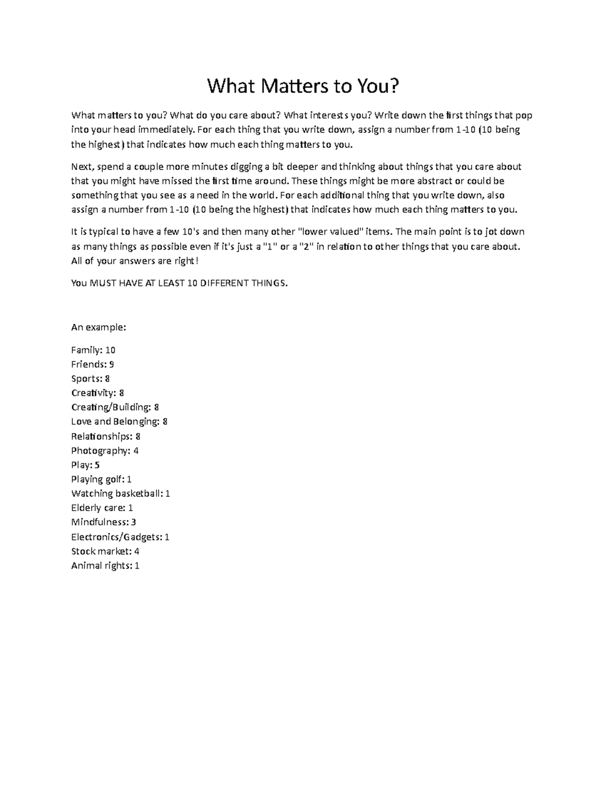 What Matters to You Assignment - What Matters to You? What matters to ...