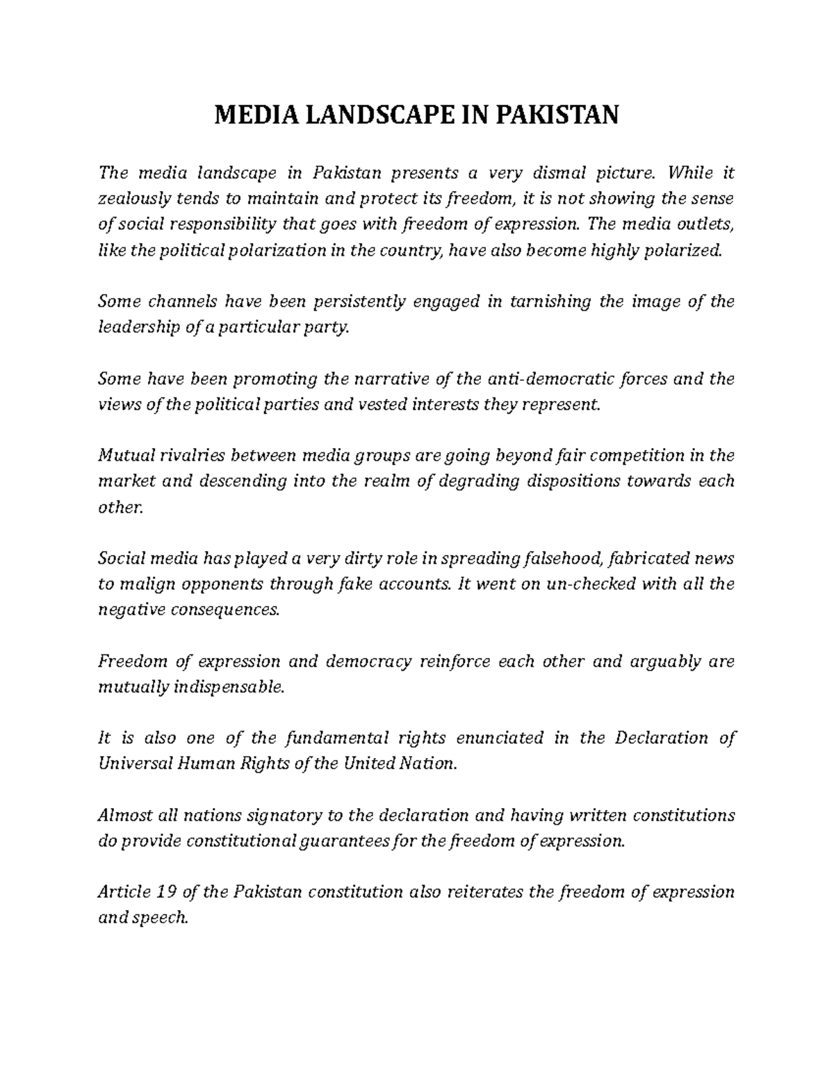 Media - MEDIA LANDSCAPE IN PAKISTAN The media landscape in Pakistan ...