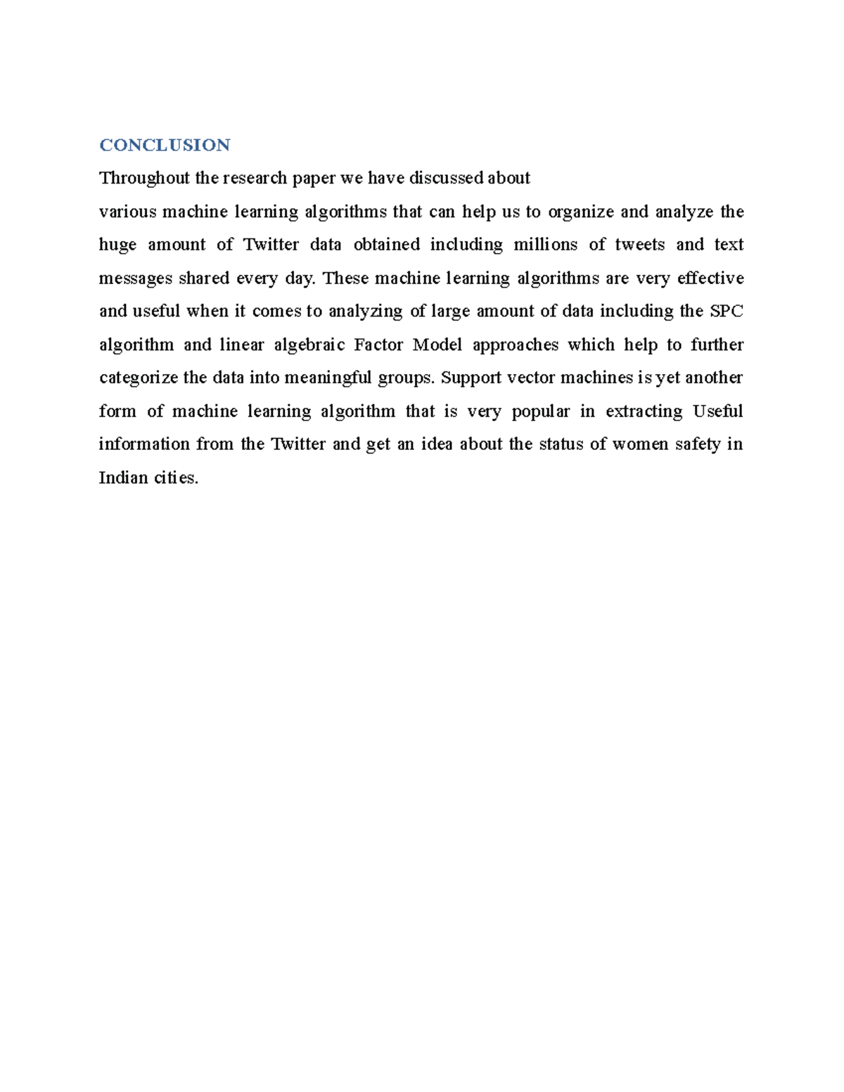 Conclusion - mtech project - CONCLUSION Throughout the research paper ...