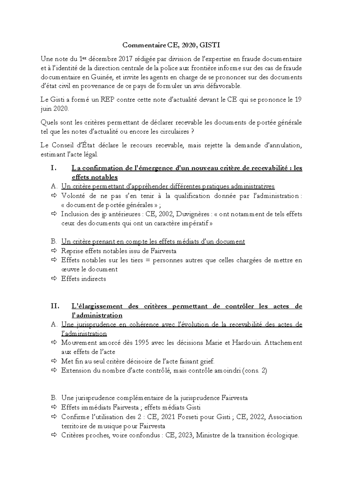 2. Plan Gisti - Corrigé - Commentaire CE, 2020, GISTI Une note du 1er ...