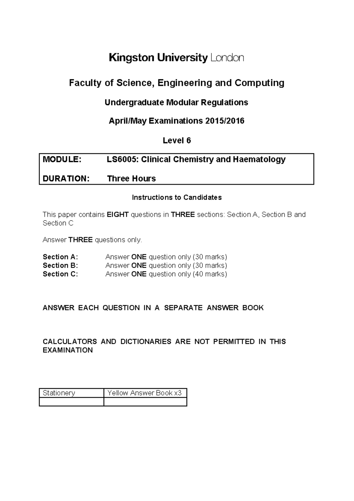 Exam May 2016, questions - Faculty of Science, Engineering and ...