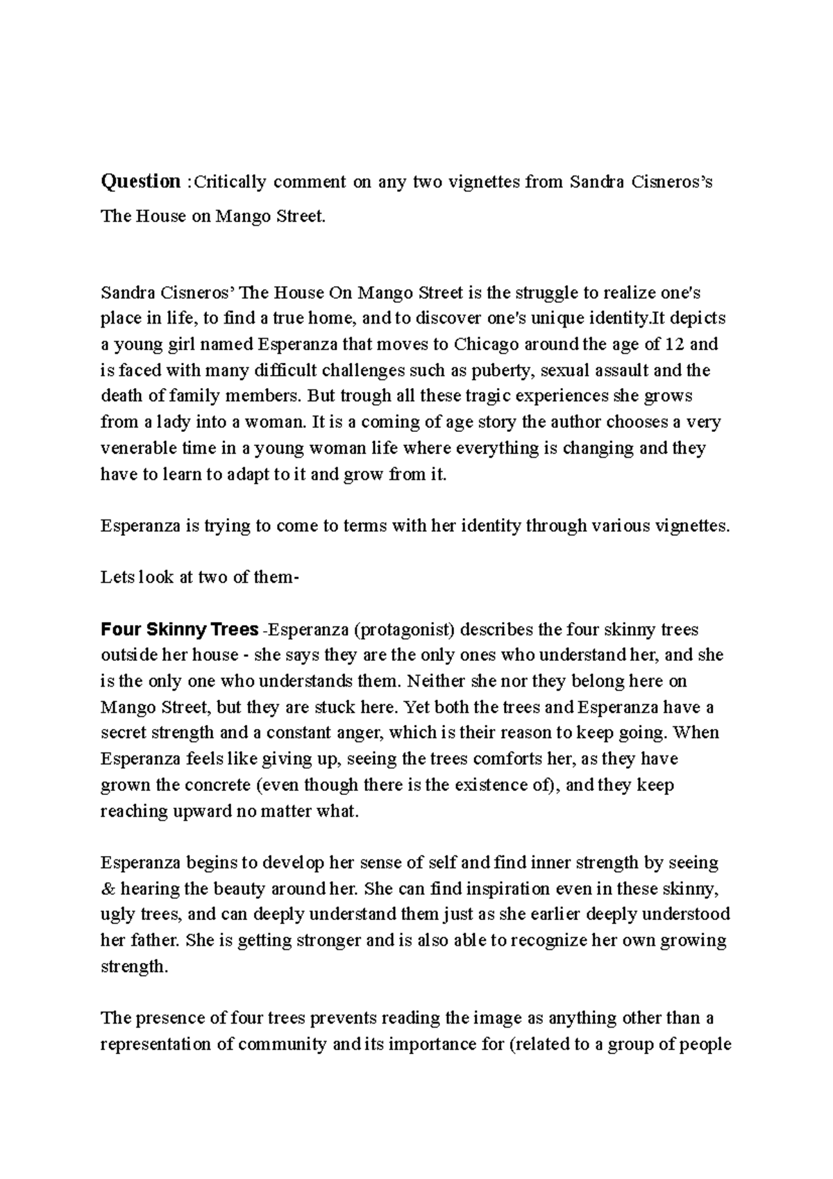 English Assignment - Question :Critically comment on any two vignettes ...