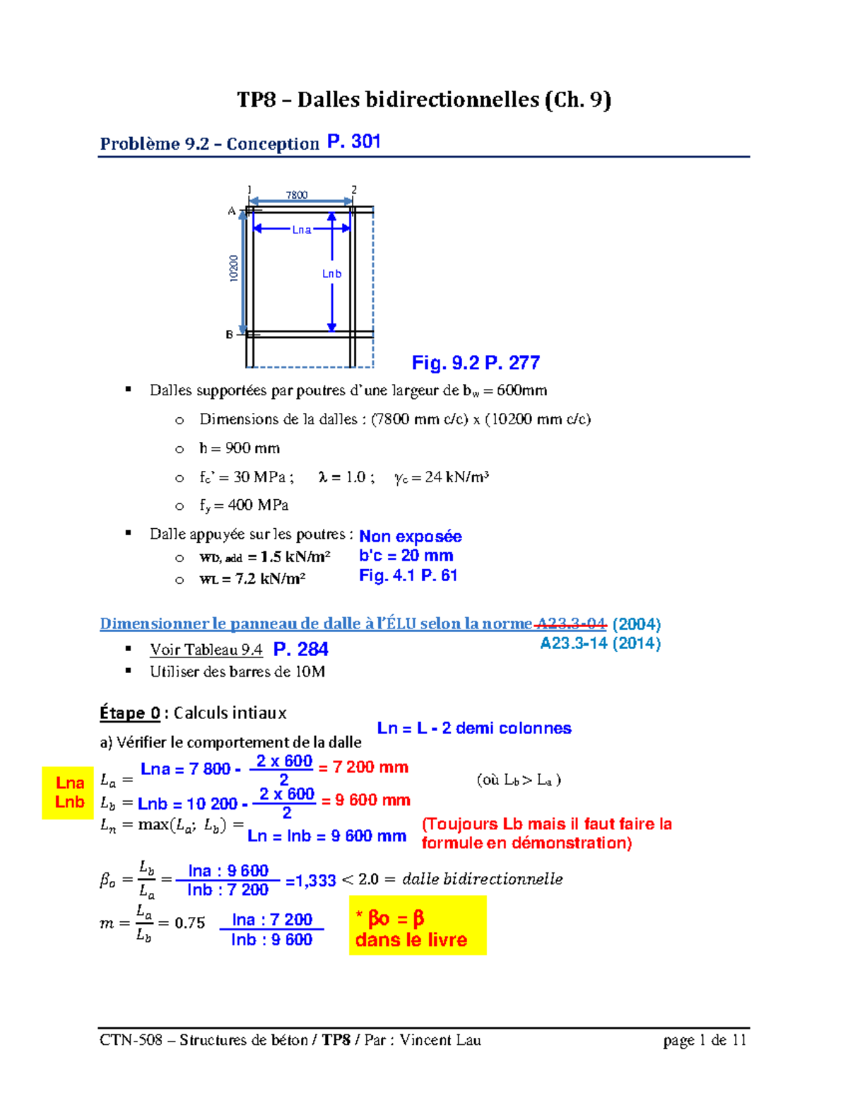 TP8-Étudiant H2016 annoté - TP8 – Dalles bidirectionnelles (Ch. 9) Problème 9 – Conception ...