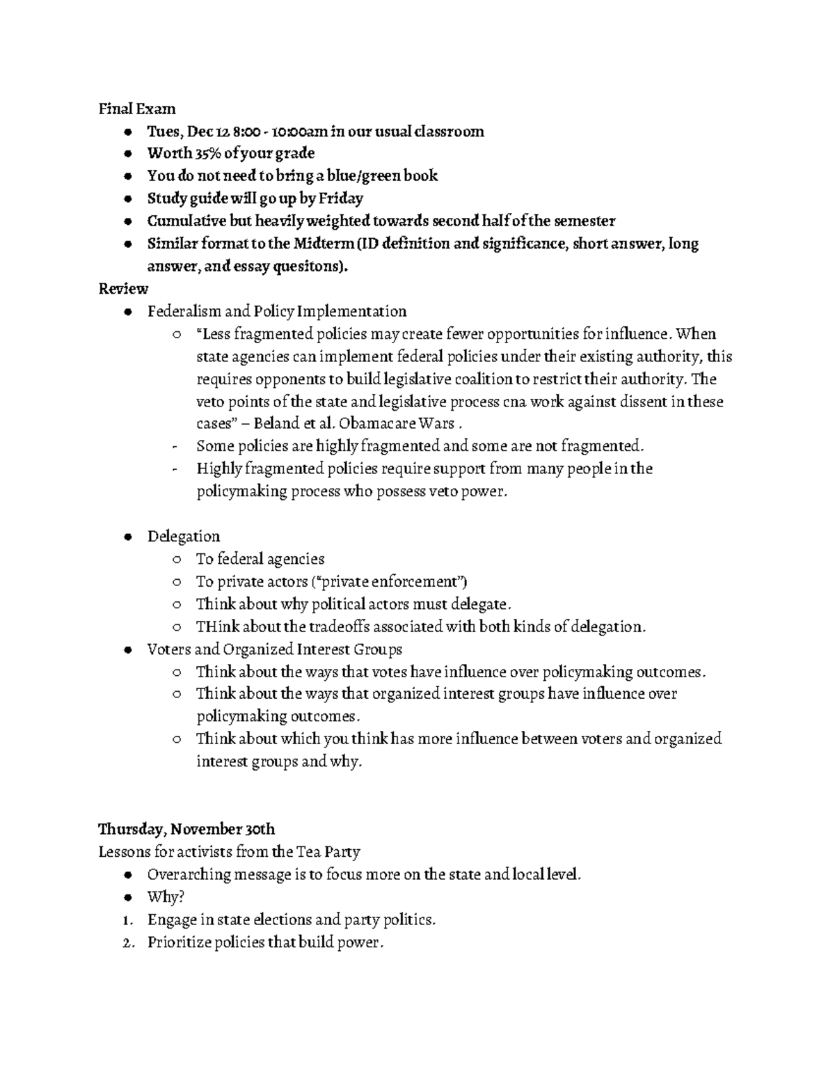 PPD 225 - Lecture notes All - Final Exam Tues, Dec 12 8:00 - 10:00am in ...