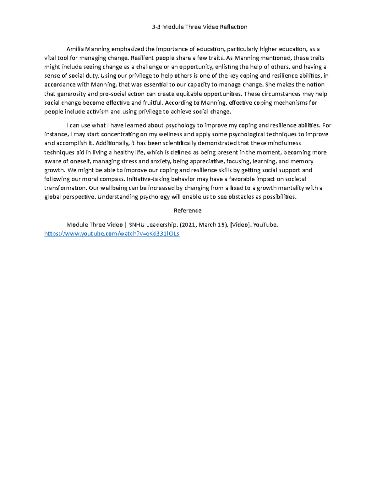 3-3 Module Three Video Reflection - Resilient people share a few traits ...