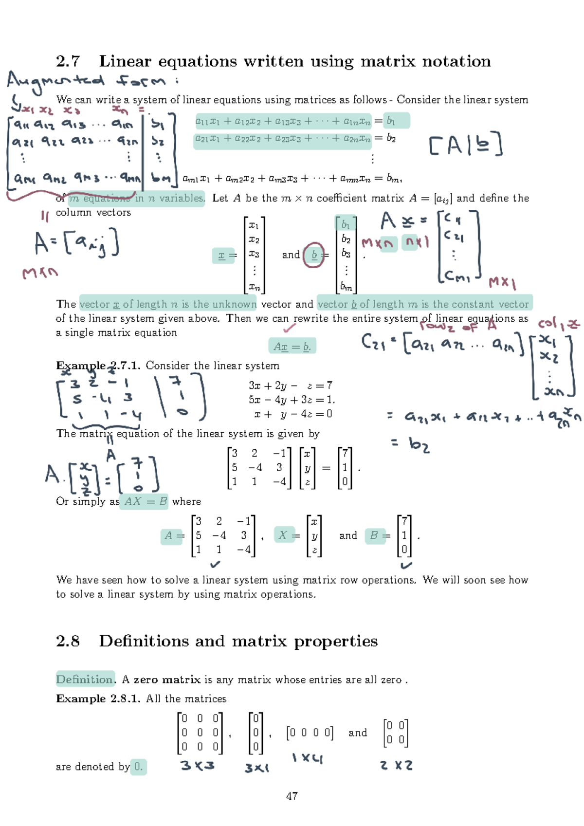Algebra Block 3 Week 4 Lecture 2 notes - 2 Linear equations written ...