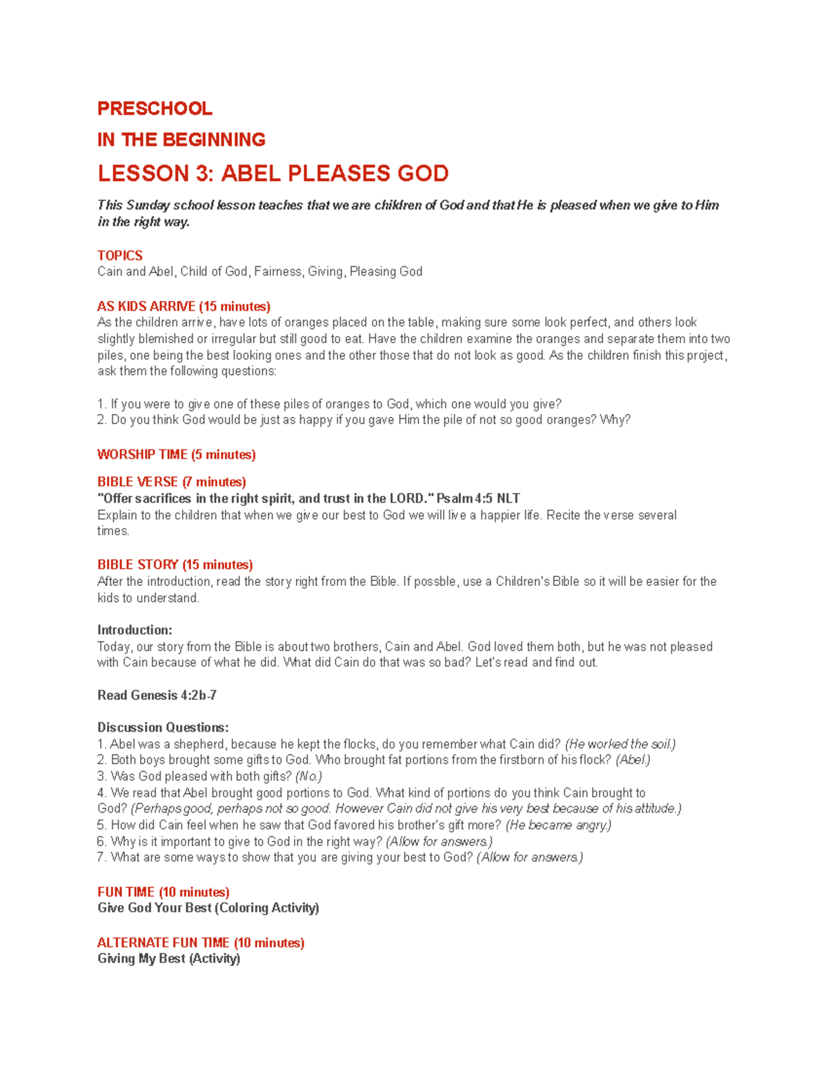 Preschool- Lesson-3 - Practice Materials - PRESCHOOL IN THE BEGINNING ...