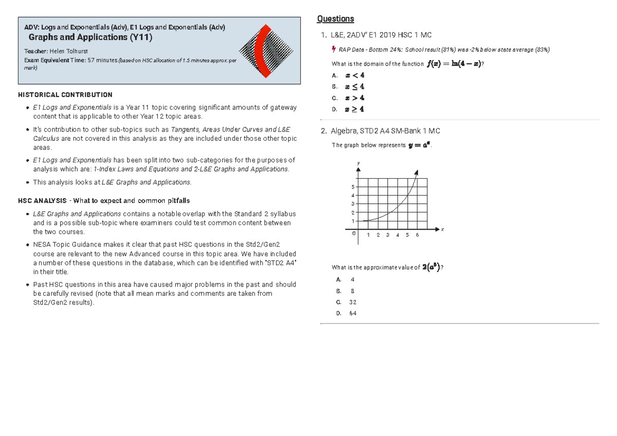 E1 Graphs and Applications - ADV: Logs and Exponentials (Adv), E1 Logs ...