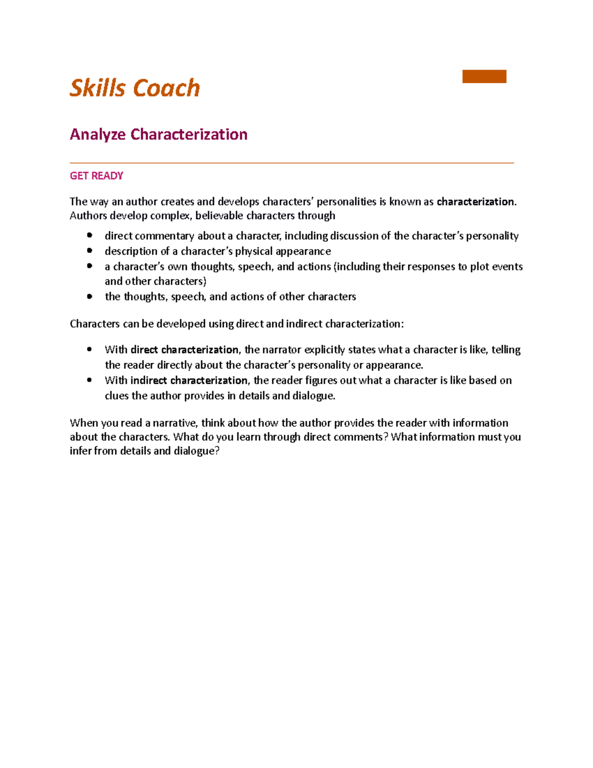 612le 13 sc analyzecharacter - Skills Coach Analyze Characterization ...