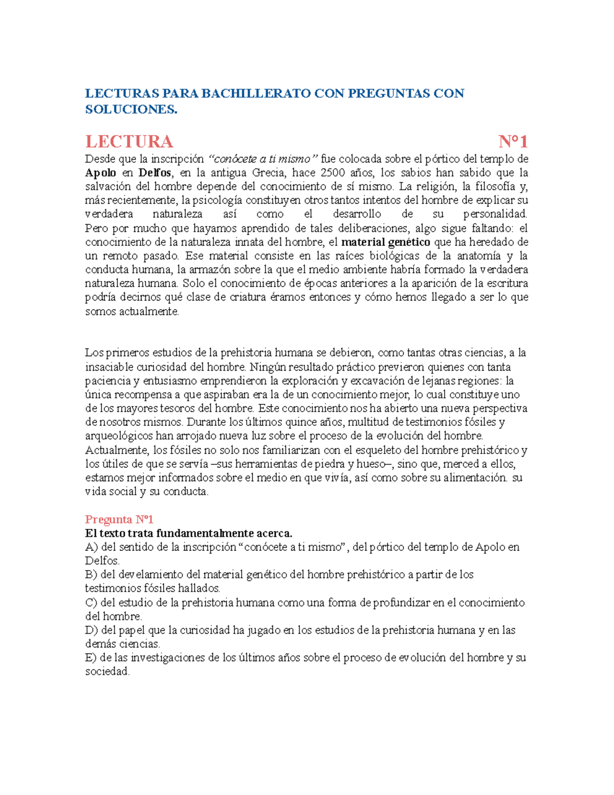 SIN Respuestas - LECTURA - LECTURAS PARA BACHILLERATO CON PREGUNTAS CON ...