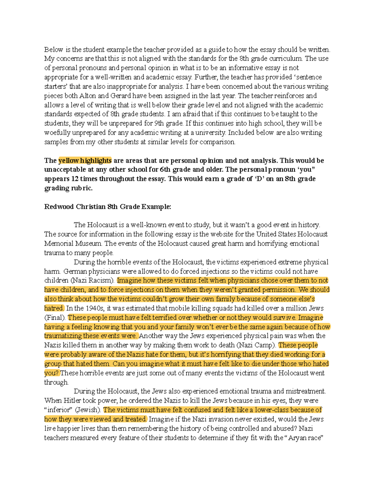 8th grade - dksjalgk - Below is the student example the teacher ...