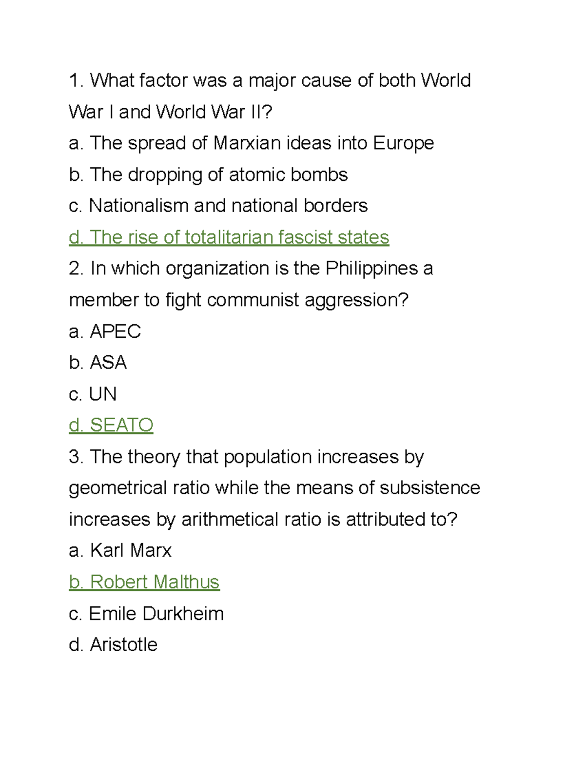 Quizzes-2 - Quizzes-2 - What factor was a major cause of both World War ...