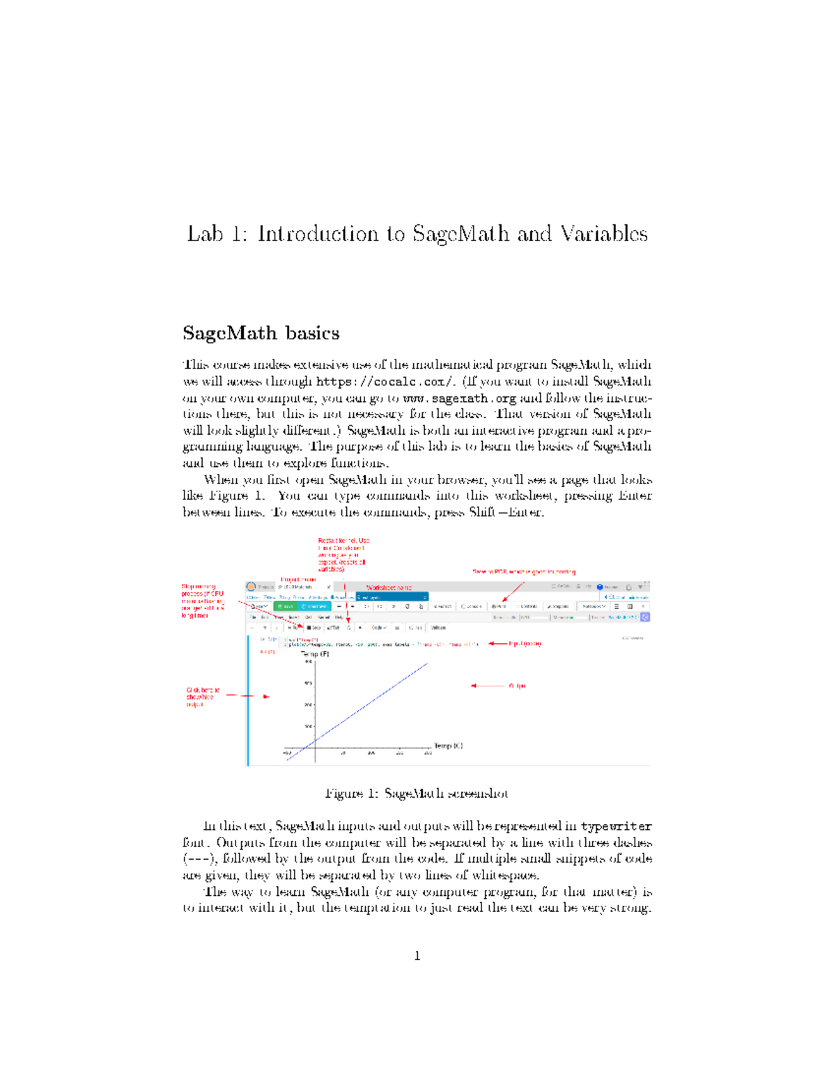 Lab 1 Intro To Sage And Variables Lab 1 Introduction To Sagemath And Variables Sagemath