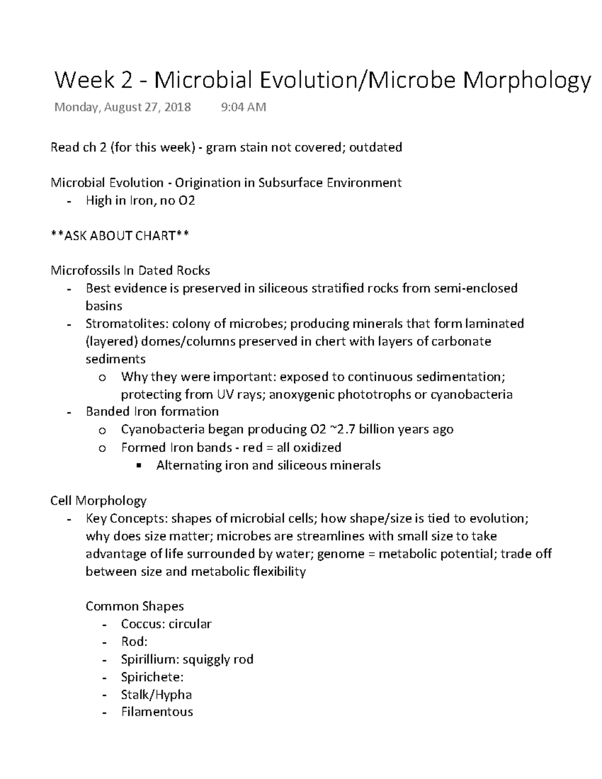 8/22, 8/24, & 8/27 Microbial Evolution Microbe Morphology Lecture Notes ...