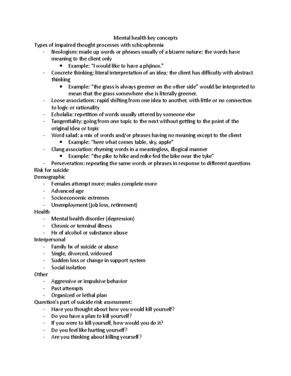 Mental health nursing key concepts - Mental health key concepts Types ...